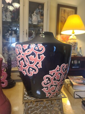Large Stunning Three Hands Corp Black And Red Vase 12" | eBay