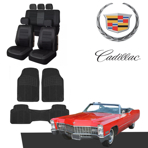 For All Cadillac All-Weather Interior Set 5 Seat Covers + Rubber Floor ...