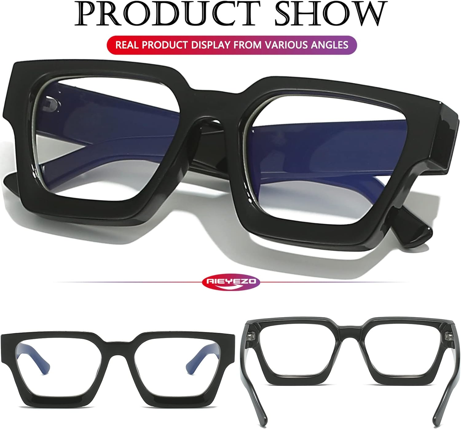 Square Thick Frame Glasses for Women Men Fashion Blue Light Glasses ...