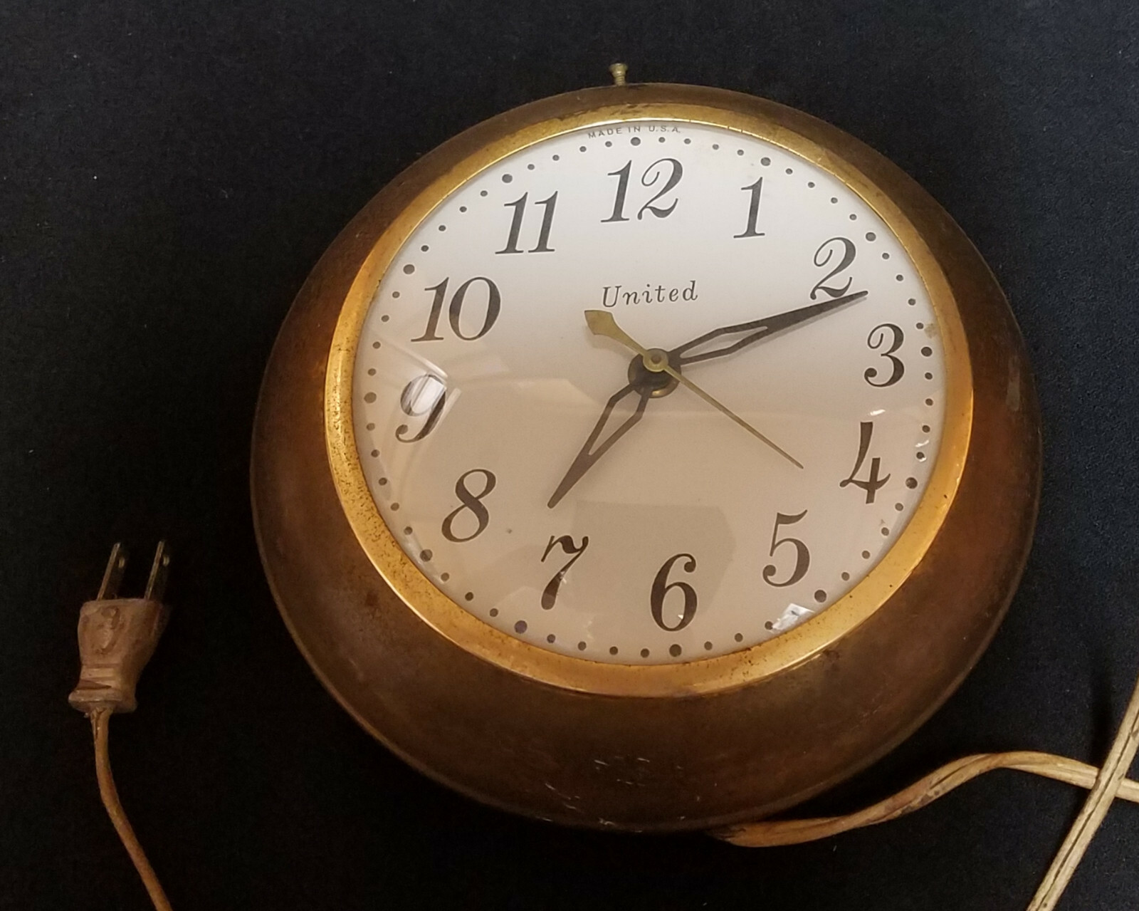 Vintage Brass Wall Clock UNITED CLOCK CORP Brooklyn NY 8" round model ...
