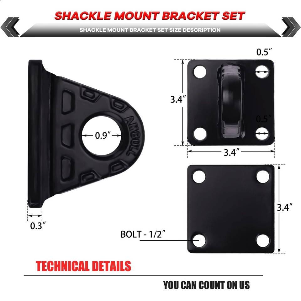 2 Pack D-Ring Shackles Mount Bracket with Backer Plate, D Ring Shackle ...