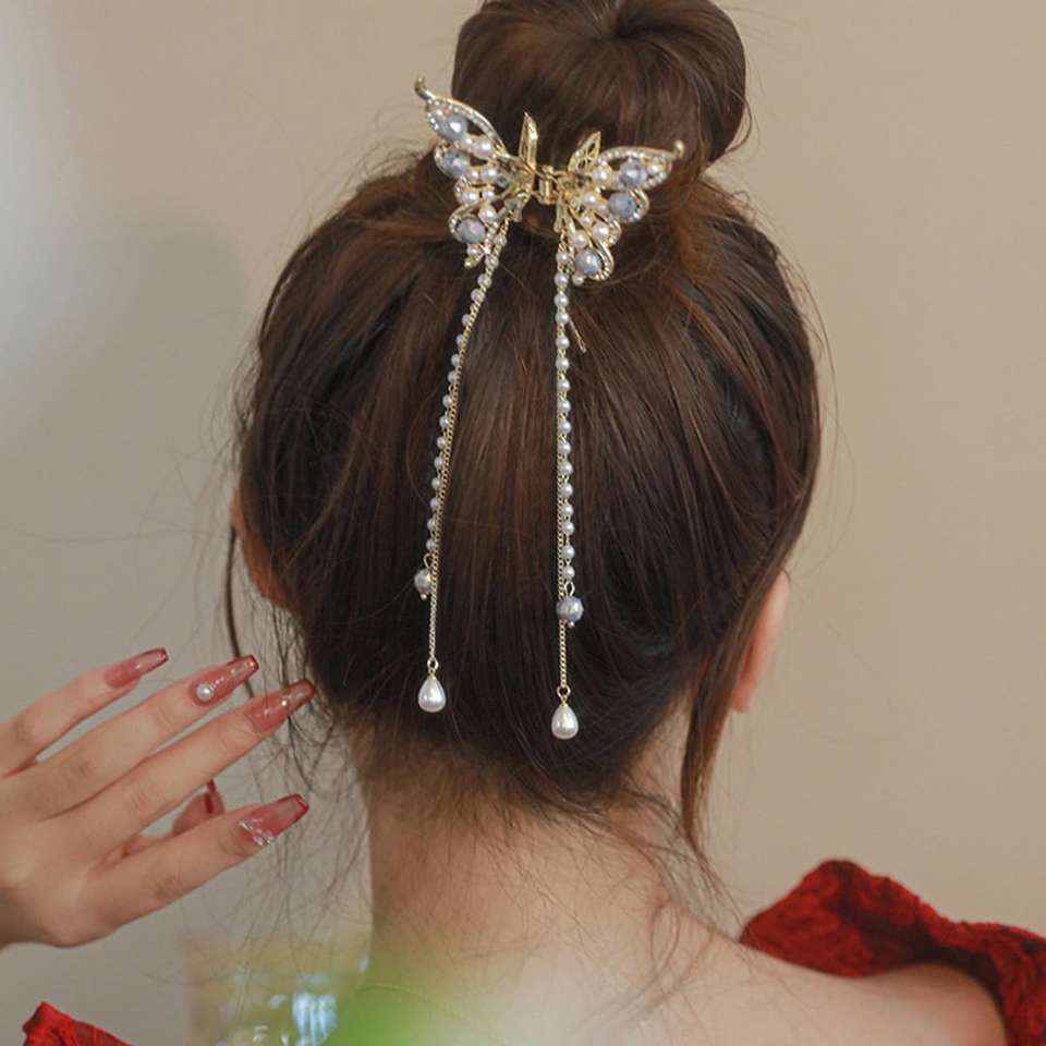 4 PCS Tassel Butterfly Hair Clips Metal Butterfly Hair Claw Clips ...