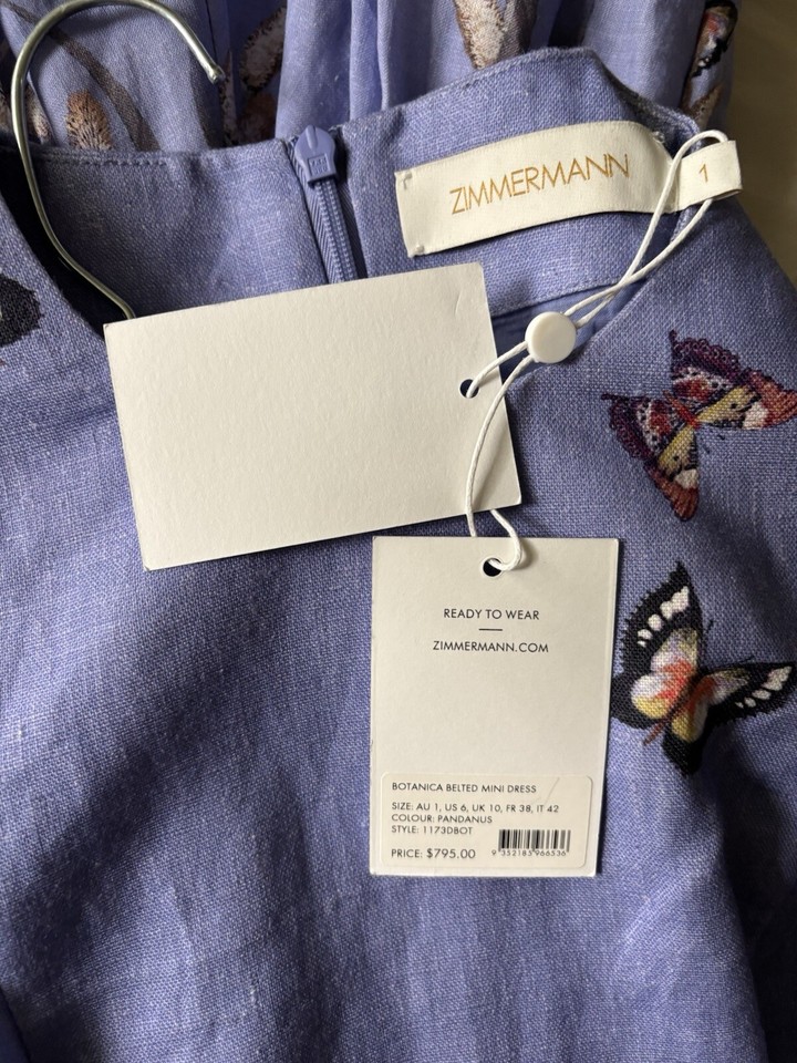 NWT Authentic Zimmermann Botanical Belted Mini Dress size AU 1/US 4-6 ...
