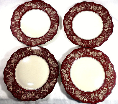 222 Fifth Andover 10" Dinner Plates Set Of 4 Cream/Red Christmas ...