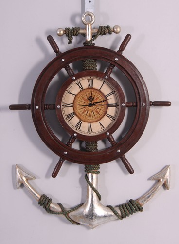 Hanging Pirate Theme Prop Anchor Wheel Clock Resin Statue Nautical Wall ...