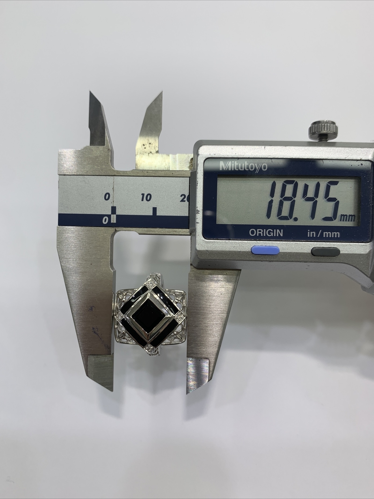 9ct 9k White Gold Black Onyx and Diamond Ladies Dress Ring Size M1/2 ...