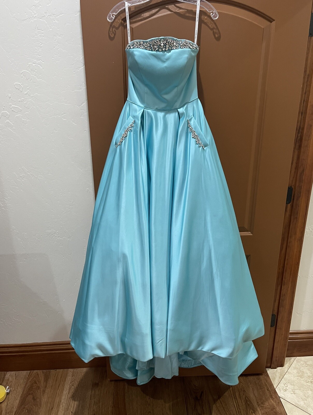 sherri hill ball gown aqua blue with dimond topper Si… - Gem