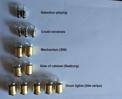 Seeburg V VL Jukebox Lamp Set Replacement Light Bulbs Miniature Lamps ...