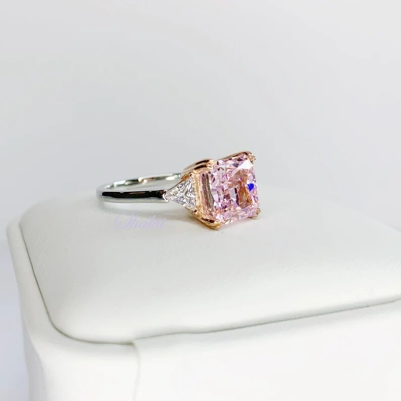 Light Pink Diamond Princess Cut Engagement Rings