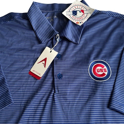 Chicago Cubs Polo Shirt Men Large Blue Striped Quick Dry Performance ...