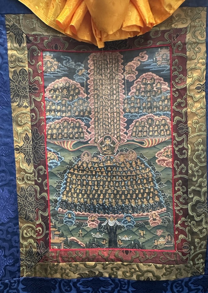 GELUGPA LINEAGE TREE 19th C. HANDMADE THANGKA FOUNDED IN GANDEN ...
