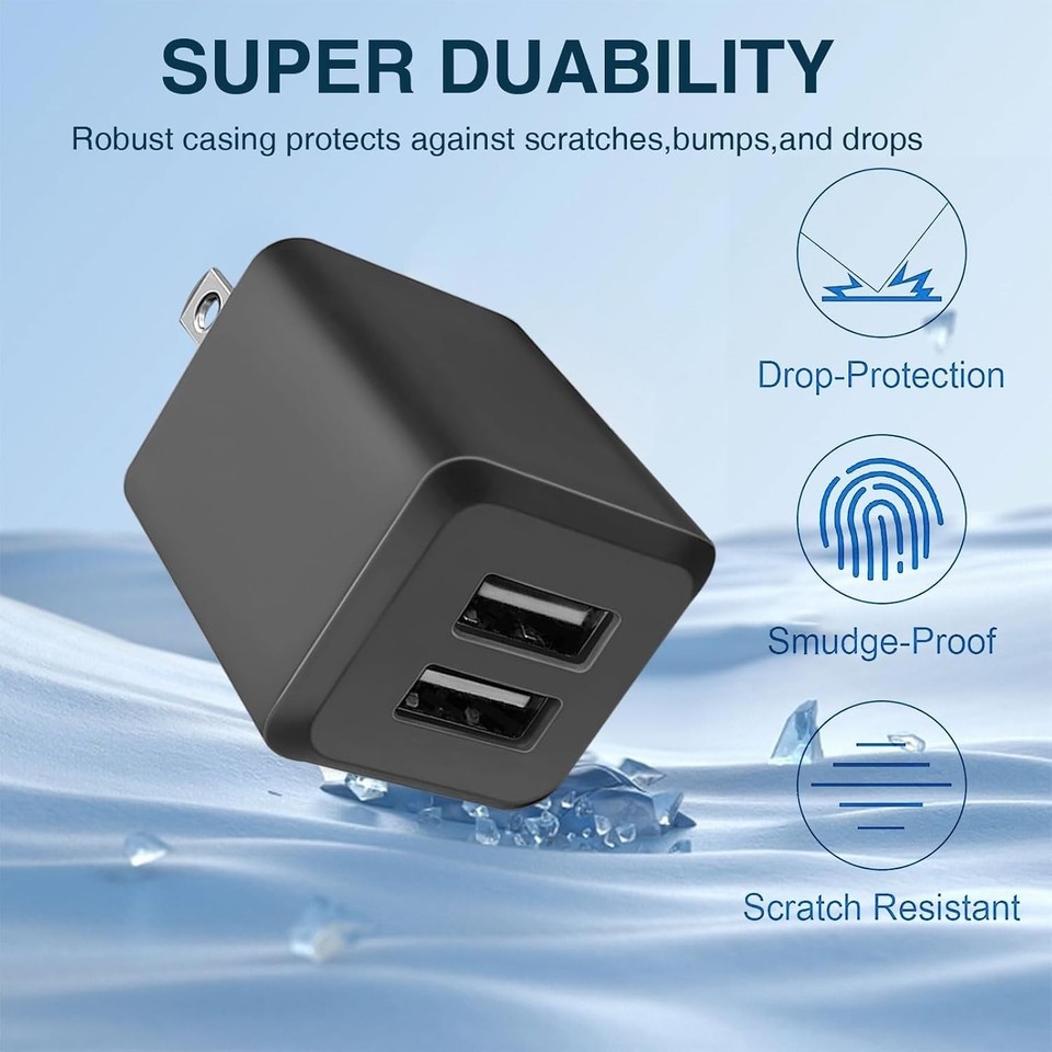3-Pack Dual USB Wall Charger Cube Power Adapter – Black Fast Charging ...