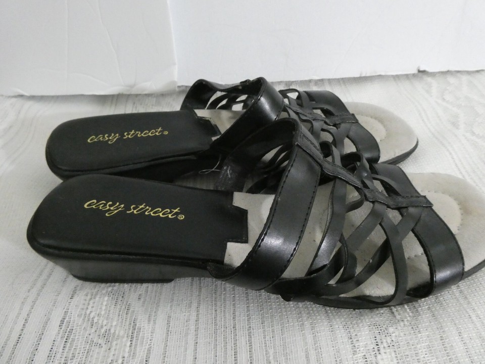 Easy Street Slide on Open Toe Sandals Women Size 12 M Black Very Light ...
