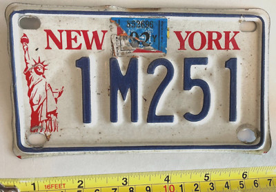 VTG 1992 NEW YORK STATE MOTORCYCLE LICENSE PLATE STICKER STATUE OF ...