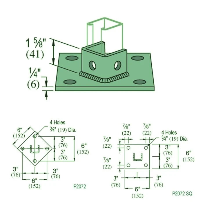 Two Unistrut P2072-SS4 STAINLESS STEEL CHANNEL POSTS BASES 45° Angle 6 ...