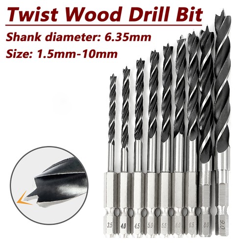 Wood Drill Bit Set 1.5mm - 10mm Lip And Spur Brad Point HSS Hex Shank ...