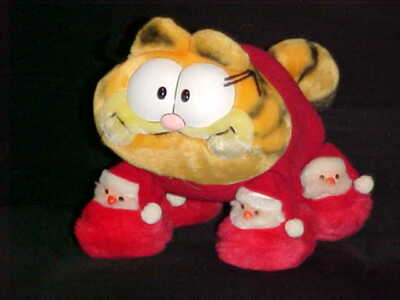 13" Christmas Garfield Plush Toy With Santa Bell Slippers By Dakin 1978 ...