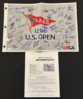 2023 US Open Pin Flag Signed Wyndham Clark Autographed Dustin Johnson ...
