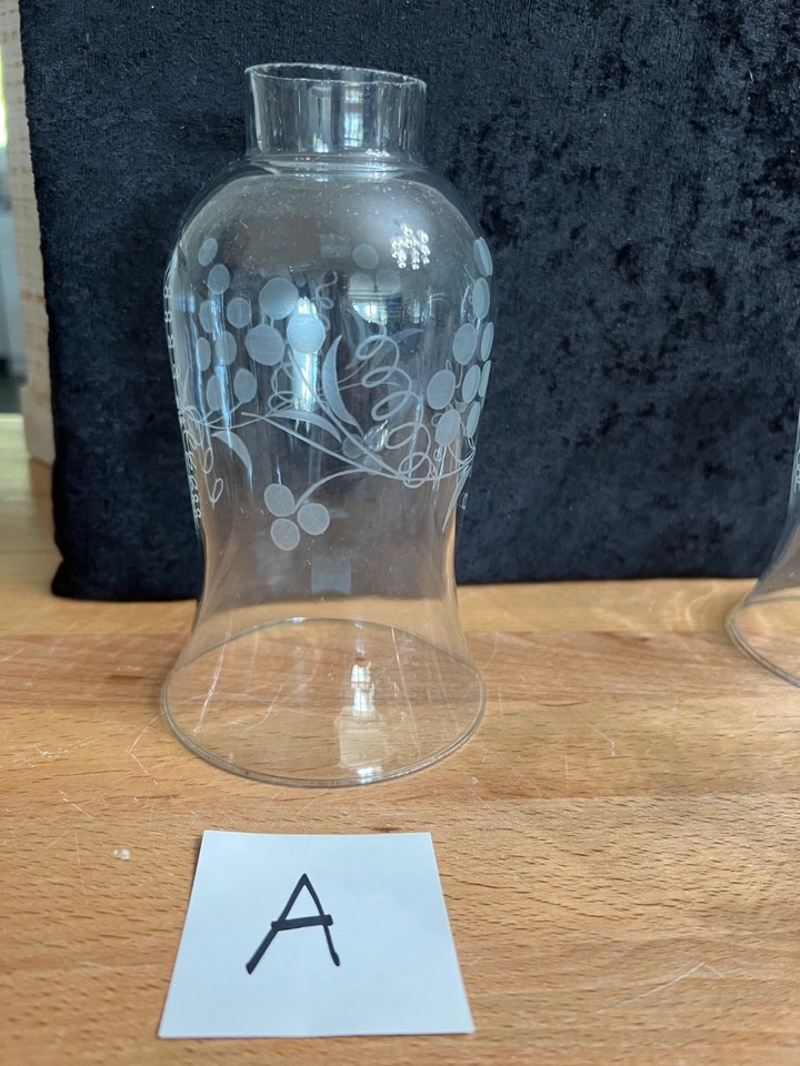 (44A). Etched Glass Grape & Vine Design Hurricane, Sconce Shade. CHOICE ...