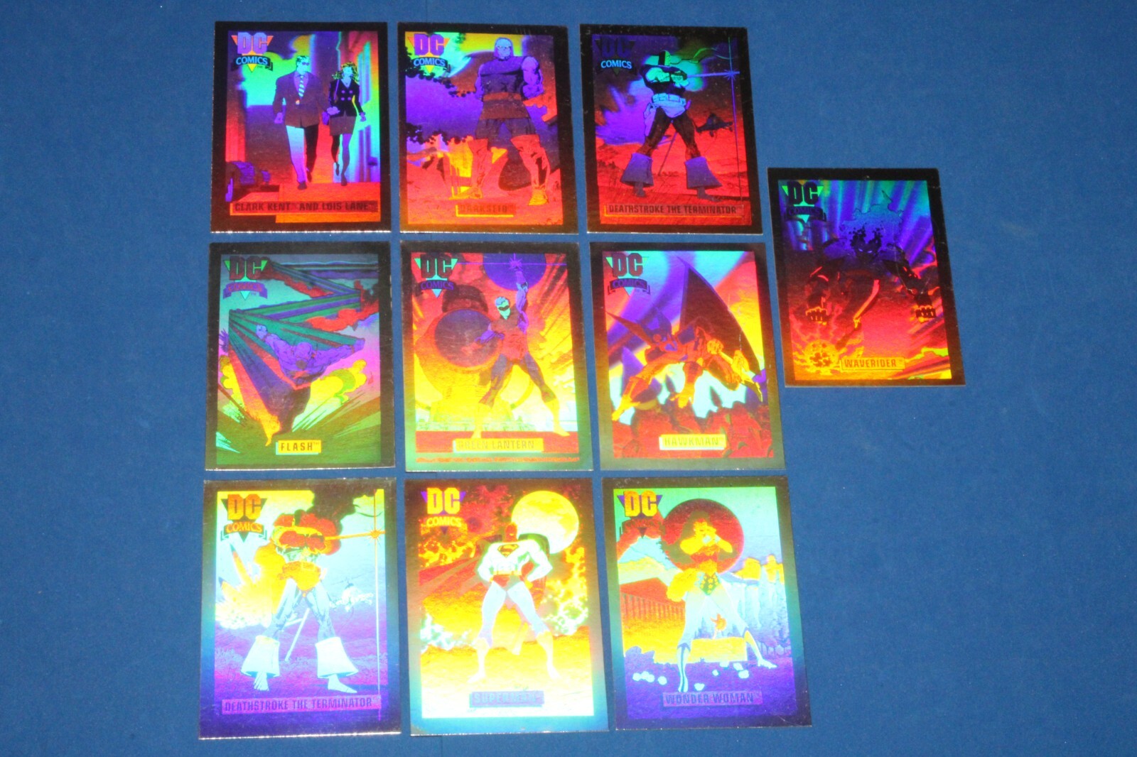 1991 DC COSMIC CARDS 10 INSERT HOLOGRAM CARD SET SUPERMAN WONDER WOMAN ...