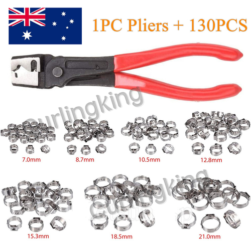 130X Assorted Hose Clamp Stainless Steel Ear Cinch Rings Crimp Pinch ...
