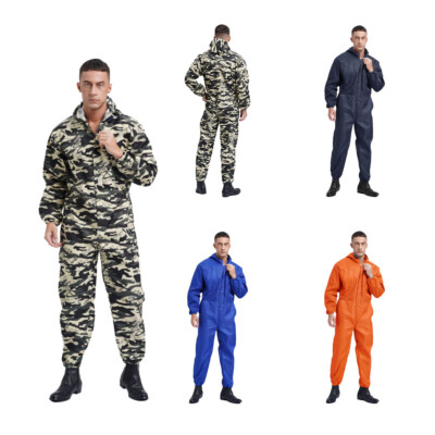 Men Coverall Workshop Jumpsuit Hooded Worker Uniform Long Sleeve ...