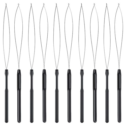 10Pcs Hair Extension Loop Threader Hook Tool and Bead Tool Black ...