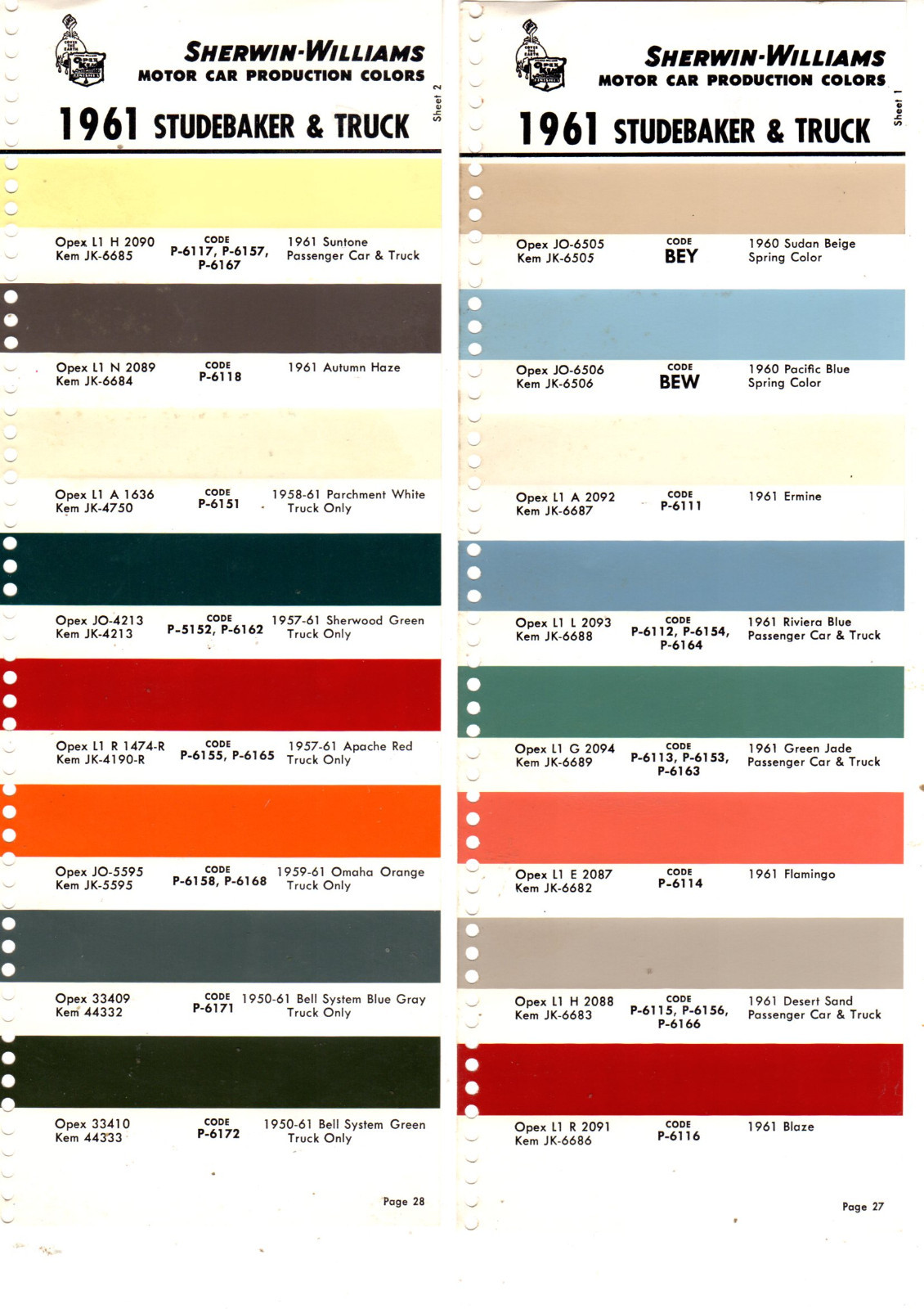 1961 STUDEBAKER LARK HAWK REGAL DELUXE TRUCKS 61 PAINT CHIPS SHERWIN ...