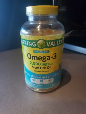 Spring Valley Omega-3 Fish Oil 2000 mg, 180 Softgels Exp O3/26- 05/26 ...
