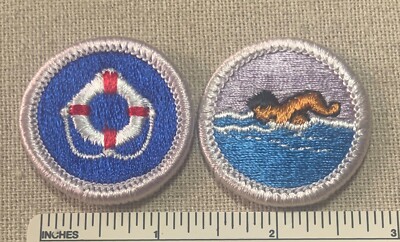 2- SWIMMING & LIFESAVING Boy Scout Merit Badge PATCHES Uniform Sash ...