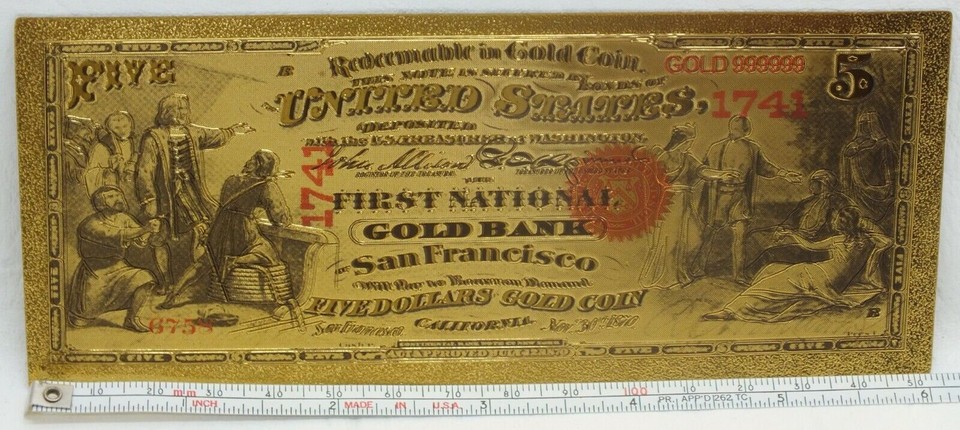 24K Gold-Plated Foil Note Currency Bill Paper Money Novelty Famous Cash ...