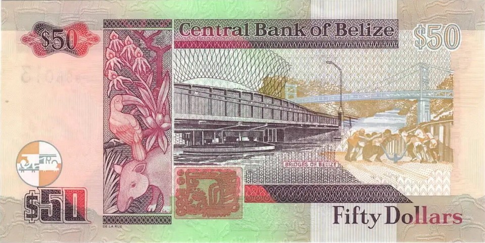 Belize $50 Dollars UNC. 50 Dollars Banknote single bill. Queen ...