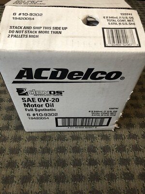 AC Delco Full Synthetic Dexos 0W-20 Motor Oil (Case of 6 QT)19420054 ...