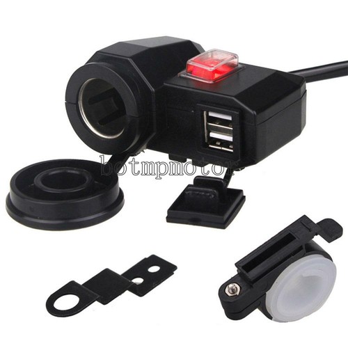 Motorcycle Dual USB Phone Charger Power Outlet Cigarette Lighter Socket ...