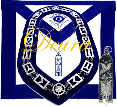 Masonic Master Mason Junior WARDEN SILVER Jewel Collar and EMBROIDERED ...