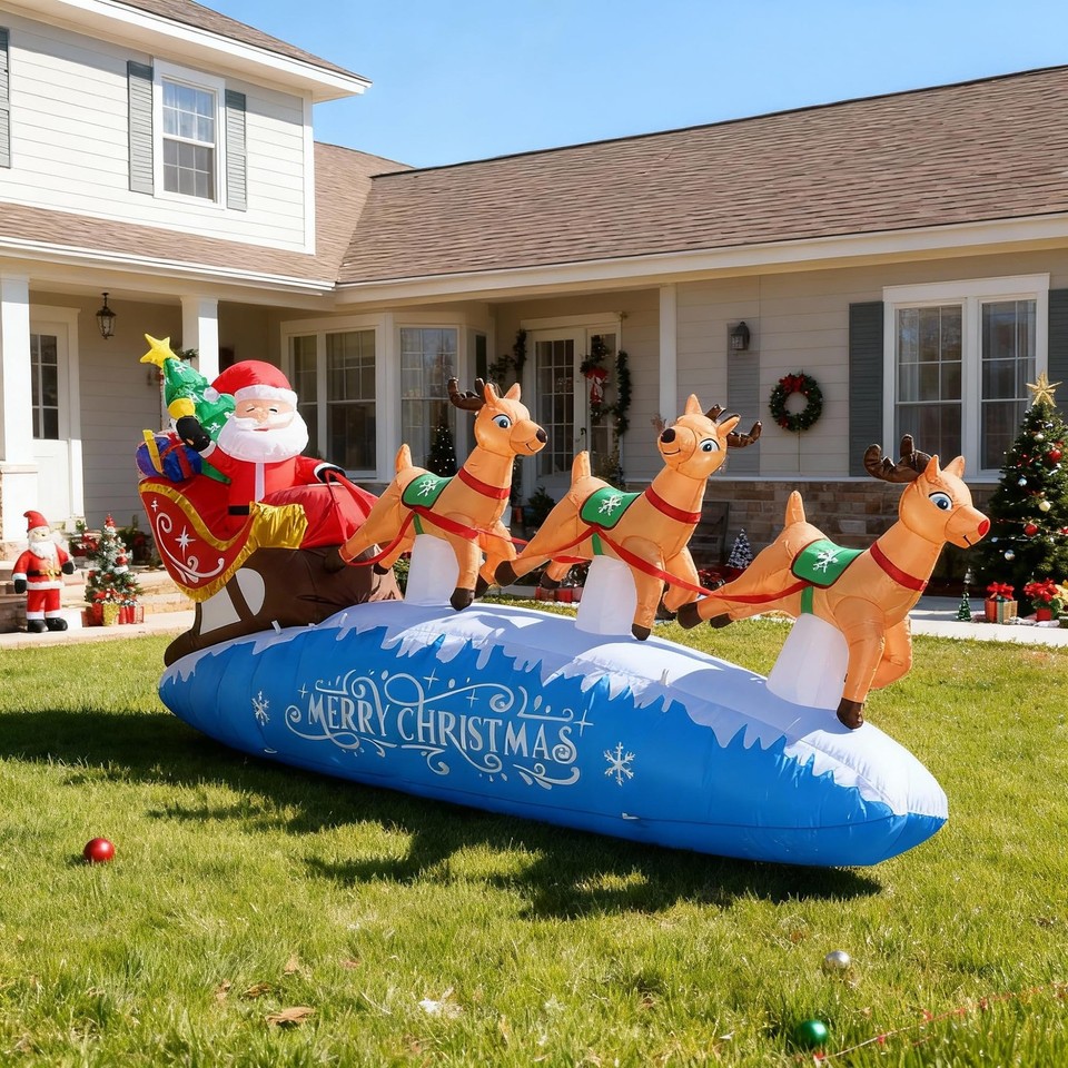 ZPISF 10 FT Santa Sleigh with Reindeer Christmas Inflatables Outdoor Decorati... | eBay