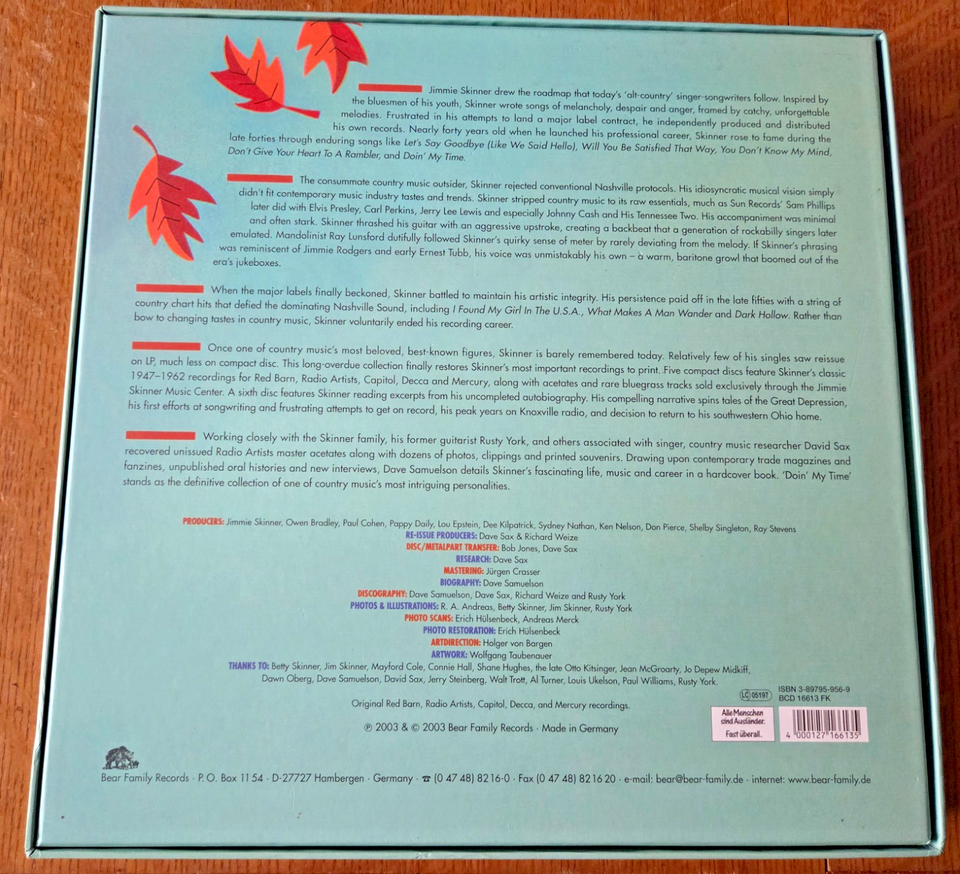 Jimmie Skinner Doin' My Time 6 CD Book Box Set Bear Family Import 2003 ...