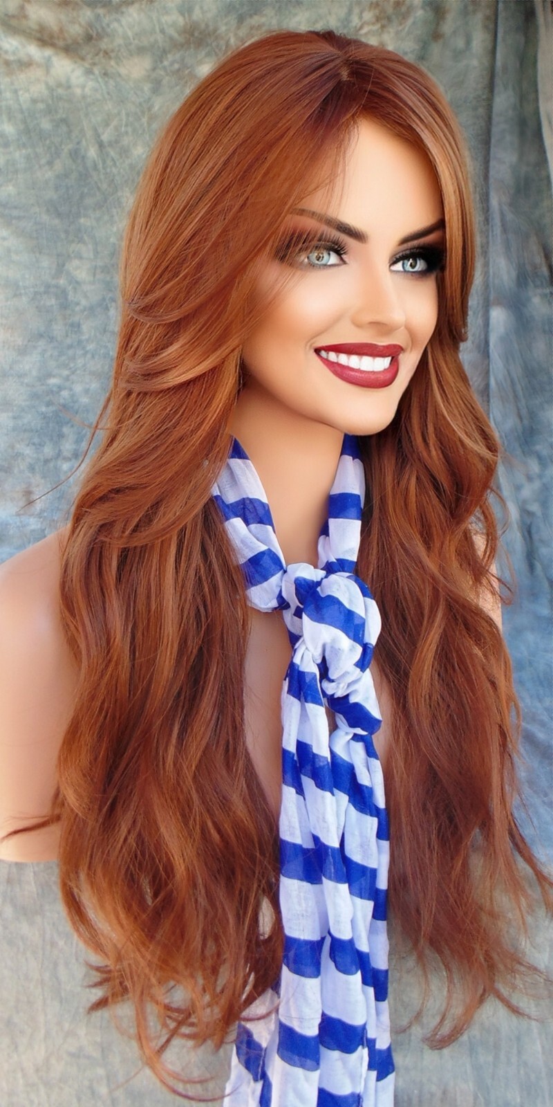 LONG SLIGHTLY WAVY WIG HEAT SAFE SKIN TOP COLOR 30 GORGEOUS STRIKING ...