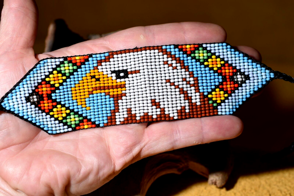 South American Glass Bead Loom Work Eagle Ceremony Bracelet, Colombian ...