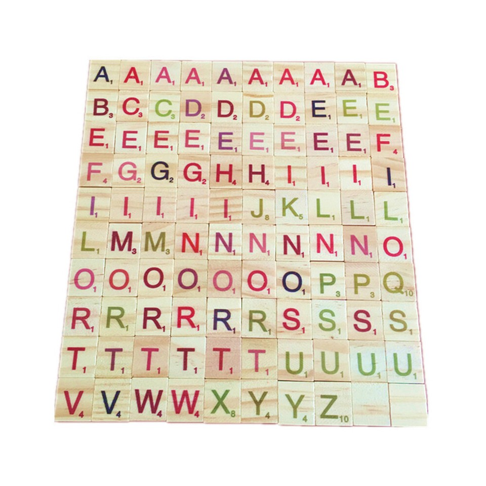 100pcs Scrabble Wood Tiles Pieces Full Sets Letters Wooden Alphabet ...