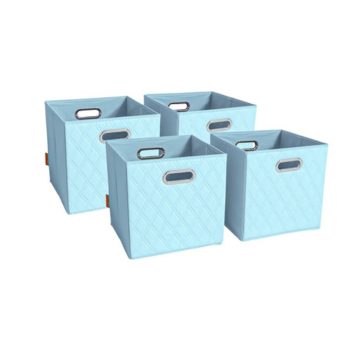 Medium 12-inch Blue Foldable Diamond Patterned Faux Leather Storage ...