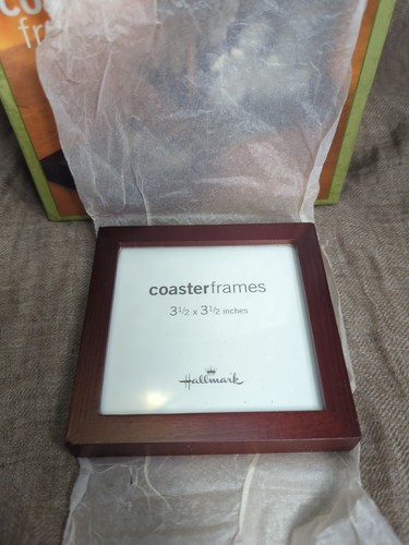 NIB Vtg Hallmark 4” Square 4 Wood Glass Coaster Frames Display Stand 5 ...