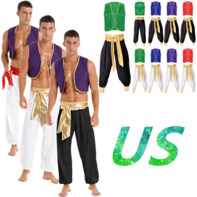 Men's Arabian Prince Costume Set Open Front Waistcoat with Pants ...