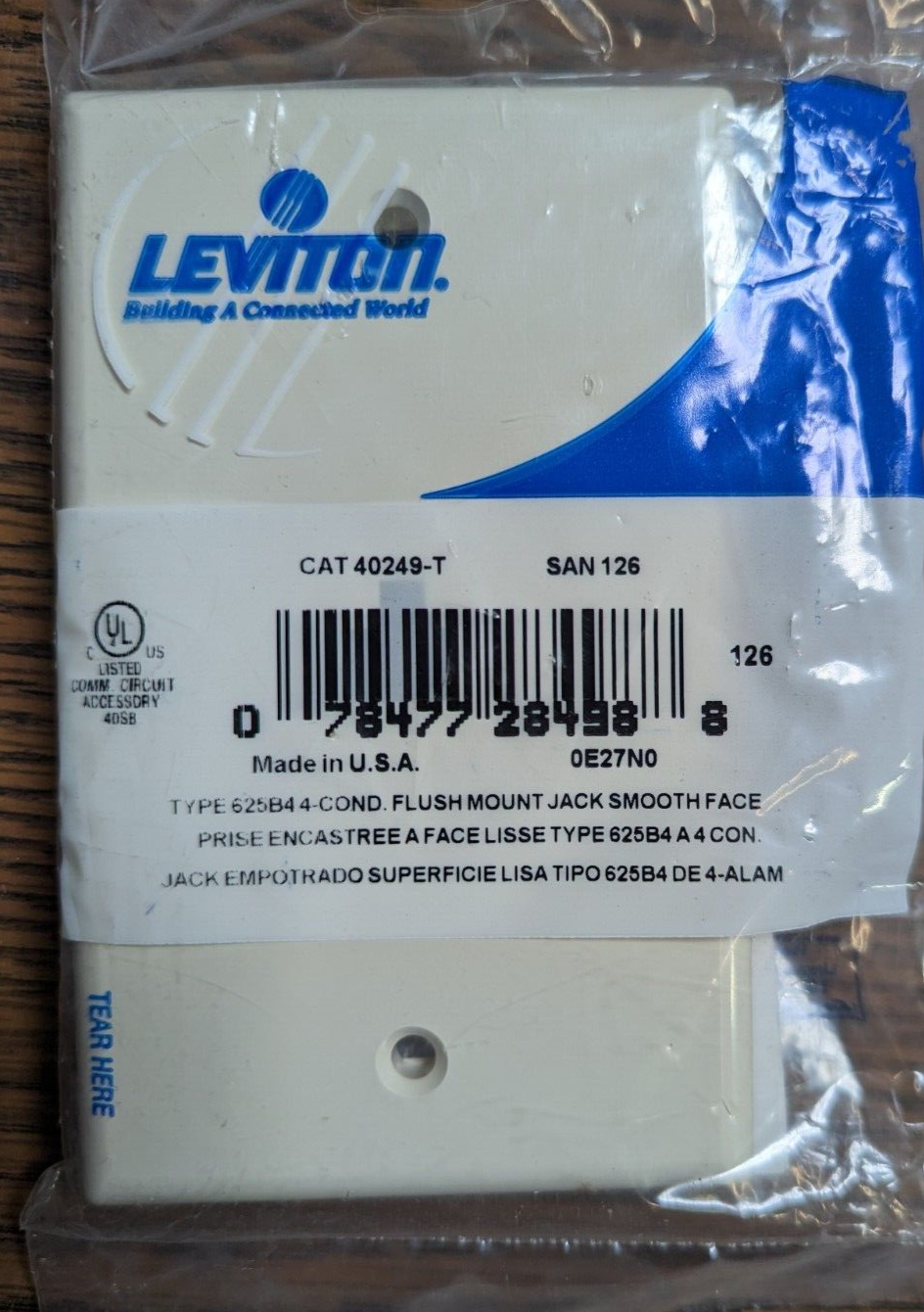 Leviton 40249-t Type 625b4 Telephone Standard Wallplate Flush Wall Jack ...
