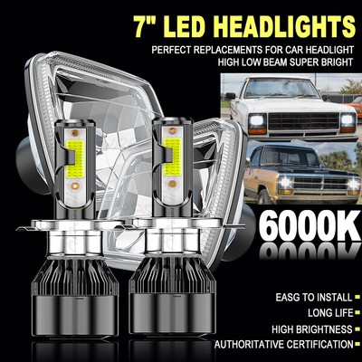For Nissan D21 Pickup 1986-1994 Black 7x6" LED Headlight Hi-Lo Turn ...
