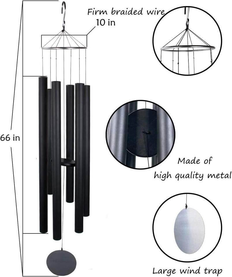 66" Extra Large Wind Chimes, Deep Tone Wind Chimes Outdoor with 6 Metal ...