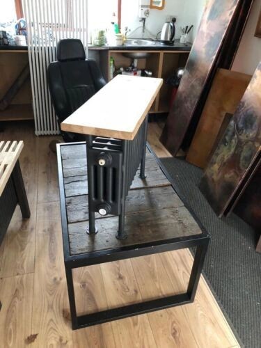 Black Column Designer bench Radiator Oak top 550/750/240 1800 BTU | eBay UK