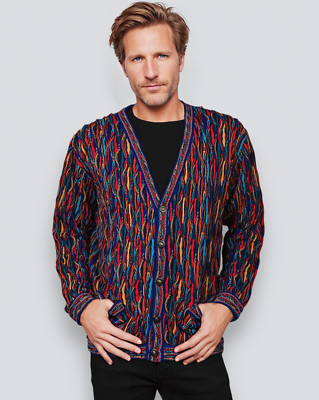 Geccu 3D Multi Colour Merino Wool V Cardigan Sweater Knitwear Wave ...