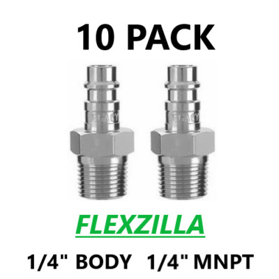 10 FLEXZILLA PRO HIGH FLOW AIR HOSE FITTING PLUGS 1/4" BODY 1/4" MNPT ...