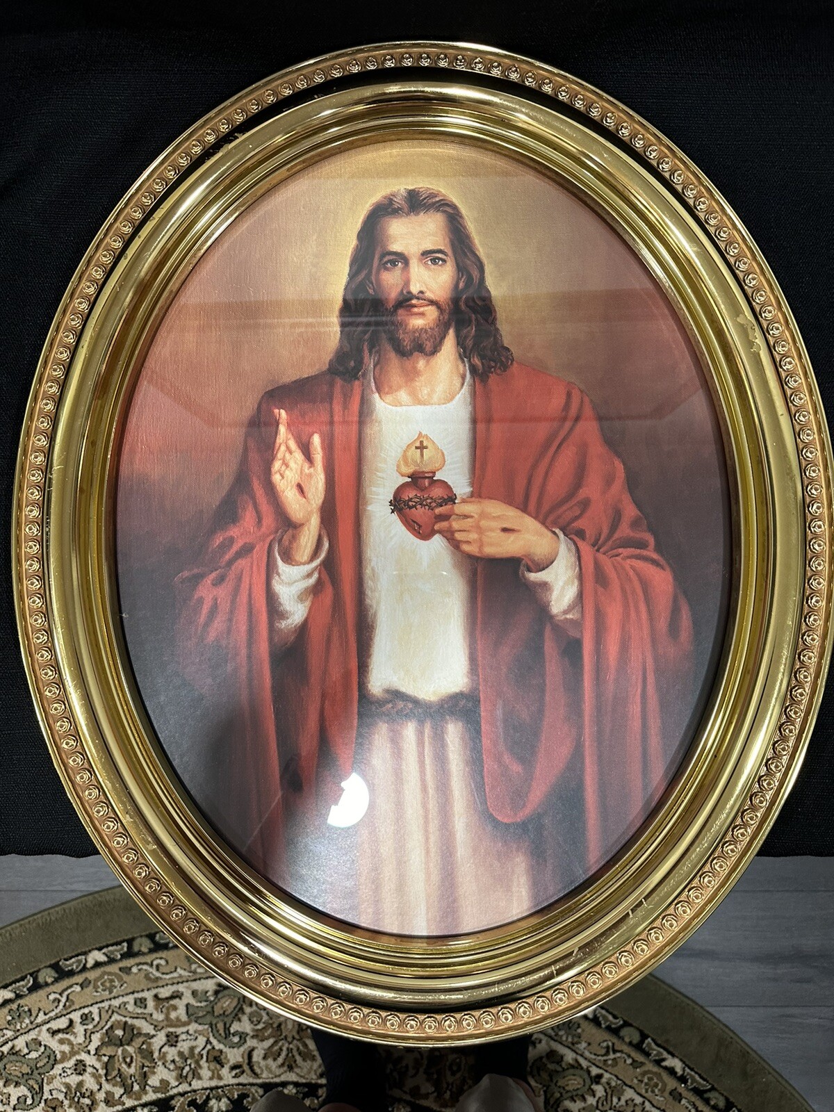 Vintage Home Interiors Jesus Print Framed In Gold Toned Oval Frame 23 X ...